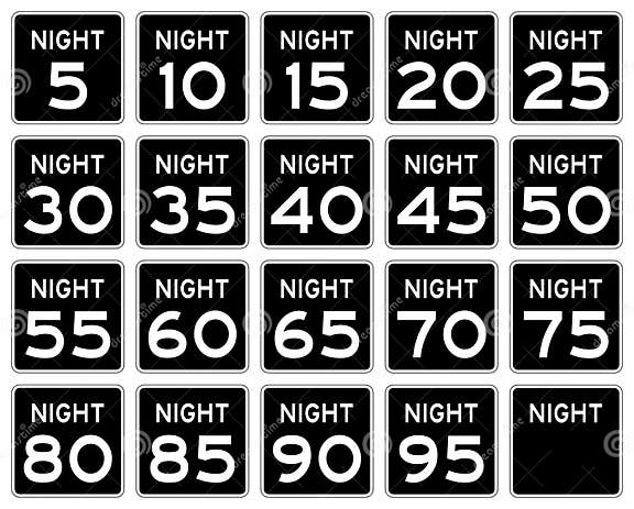 Night Speed Limit Sign Set stock vector. Illustration of number - 174264885