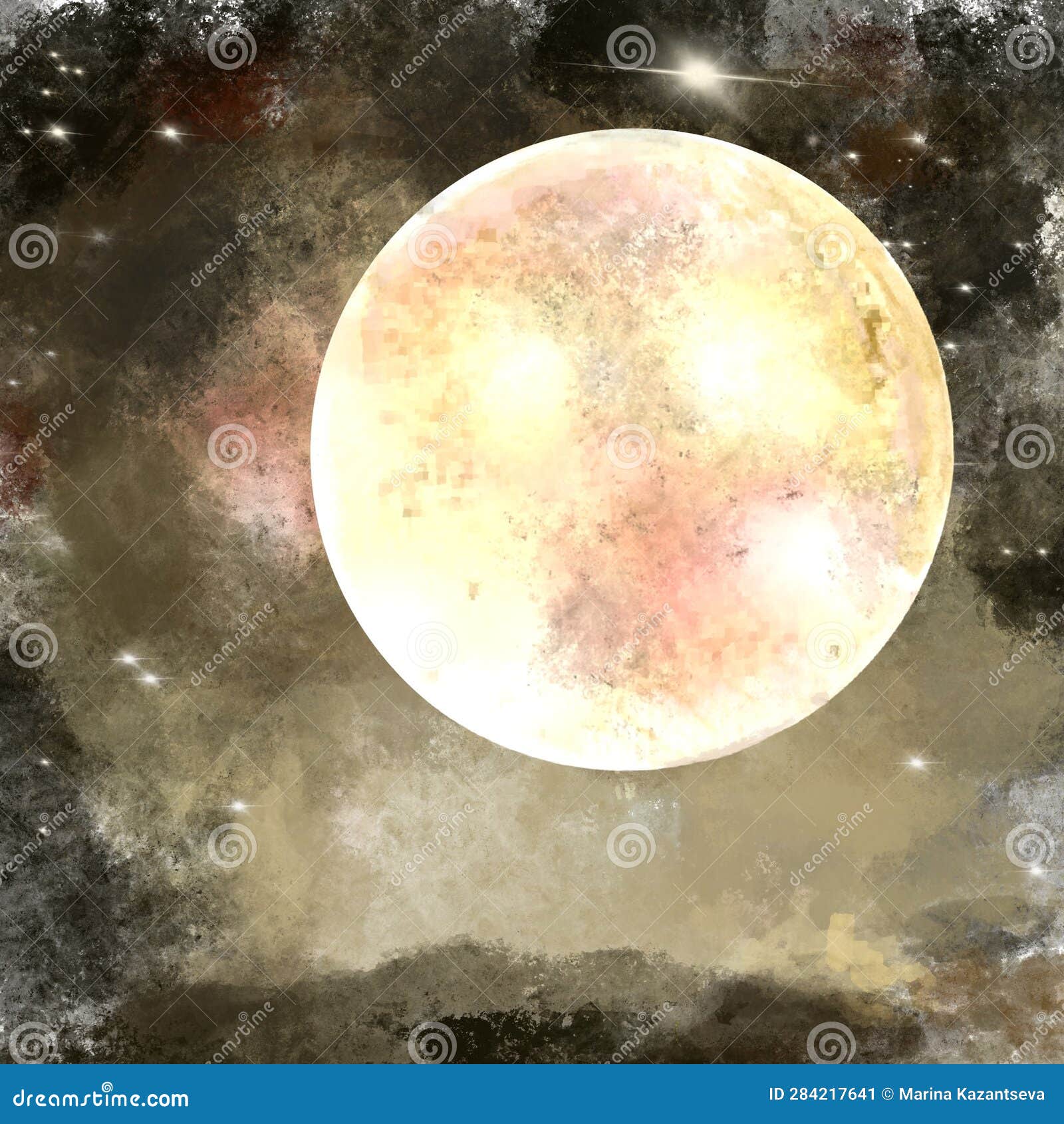 Night Starry Sky with Big Yellow Moon Stock Illustration - Illustration ...