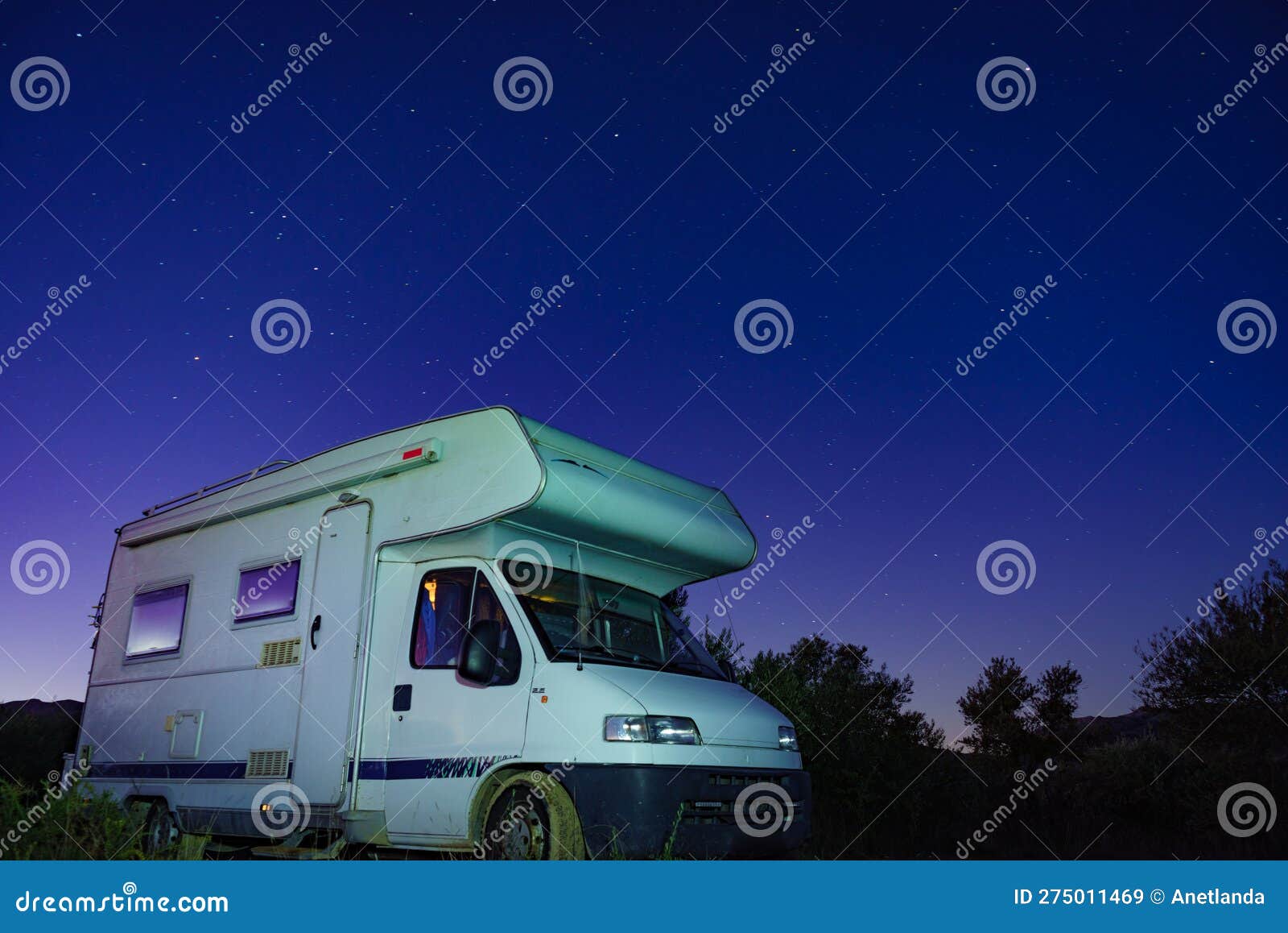 Night Starry Sky and Camper Rv Stock Image - Image of motor, star ...