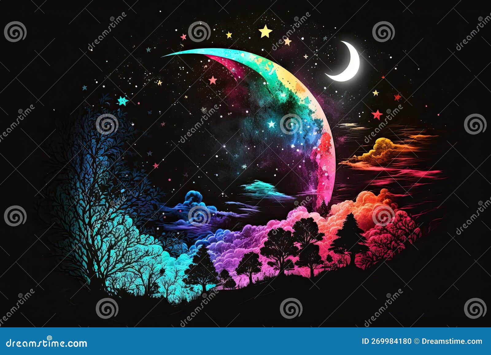 Night Starry Sky with Moon in Bright Colors. Generative AI Stock ...