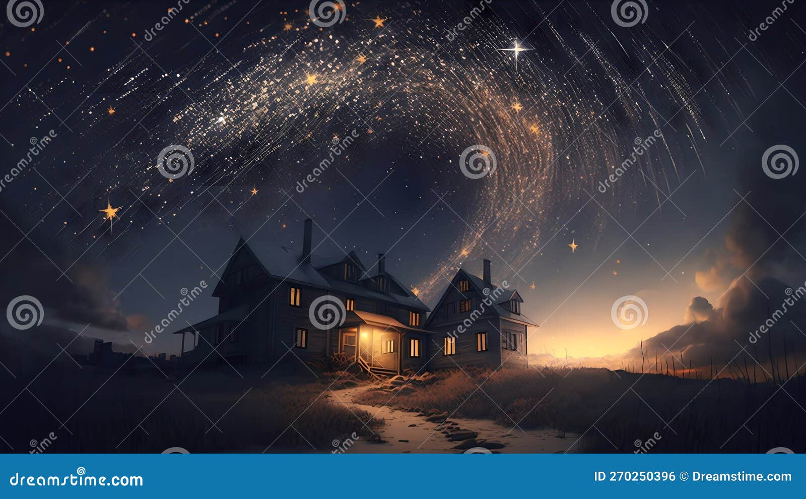 The Night Starry Sky in Realism Stock Illustration - Illustration of ...