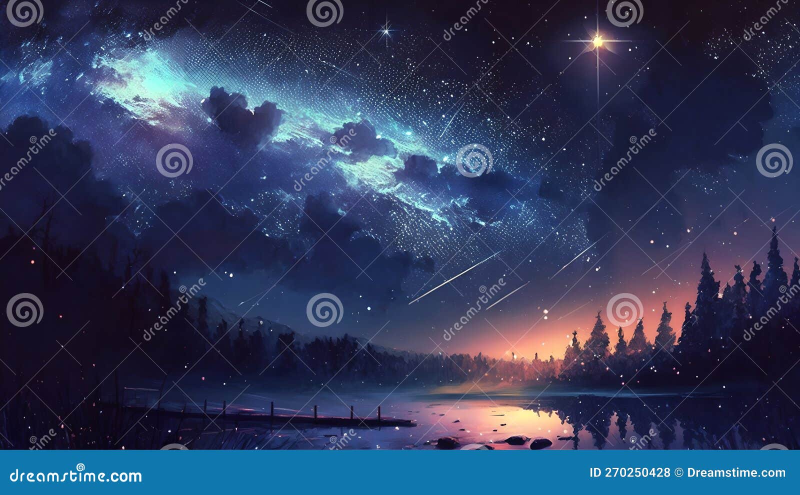 The Night Starry Sky in Realism Stock Illustration - Illustration of ...