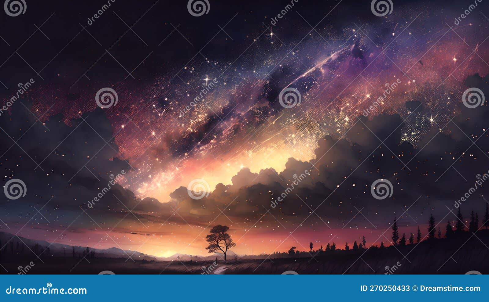 The Night Starry Sky in Realism Stock Illustration - Illustration of ...