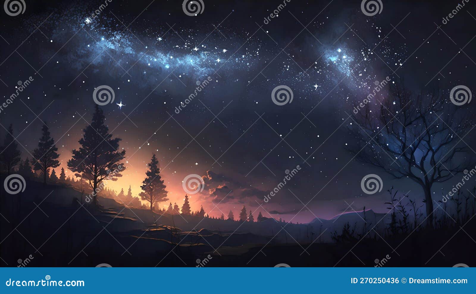 The Night Starry Sky in Realism Stock Illustration - Illustration of ...
