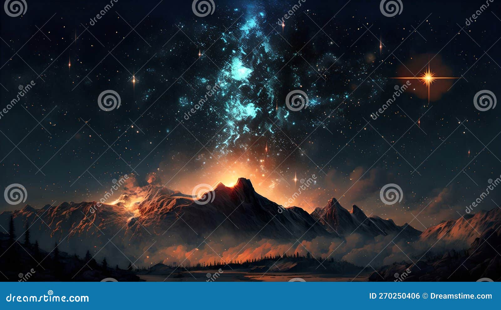 The Night Starry Sky in Realism Stock Illustration - Illustration of ...