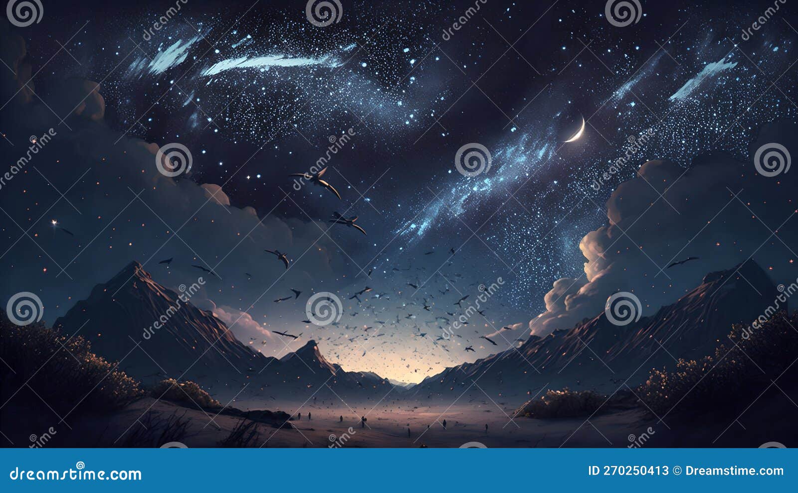 The Night Starry Sky in Realism Stock Illustration - Illustration of ...
