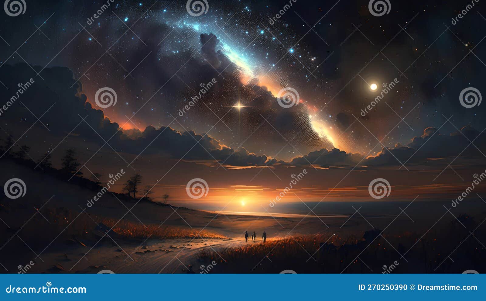 The Night Starry Sky in Realism Stock Illustration - Illustration of ...