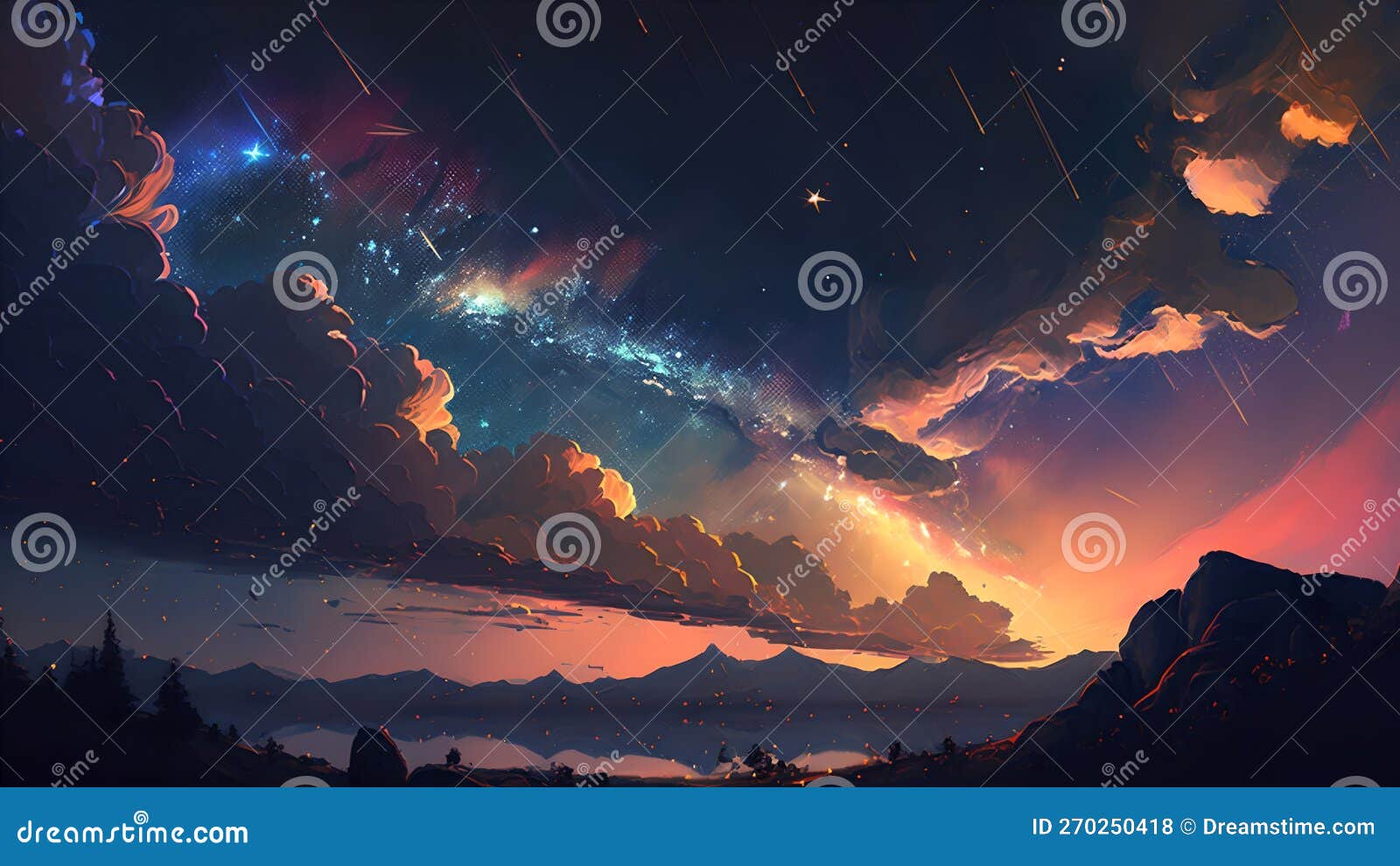 The Night Starry Sky in Realism Stock Illustration - Illustration of ...