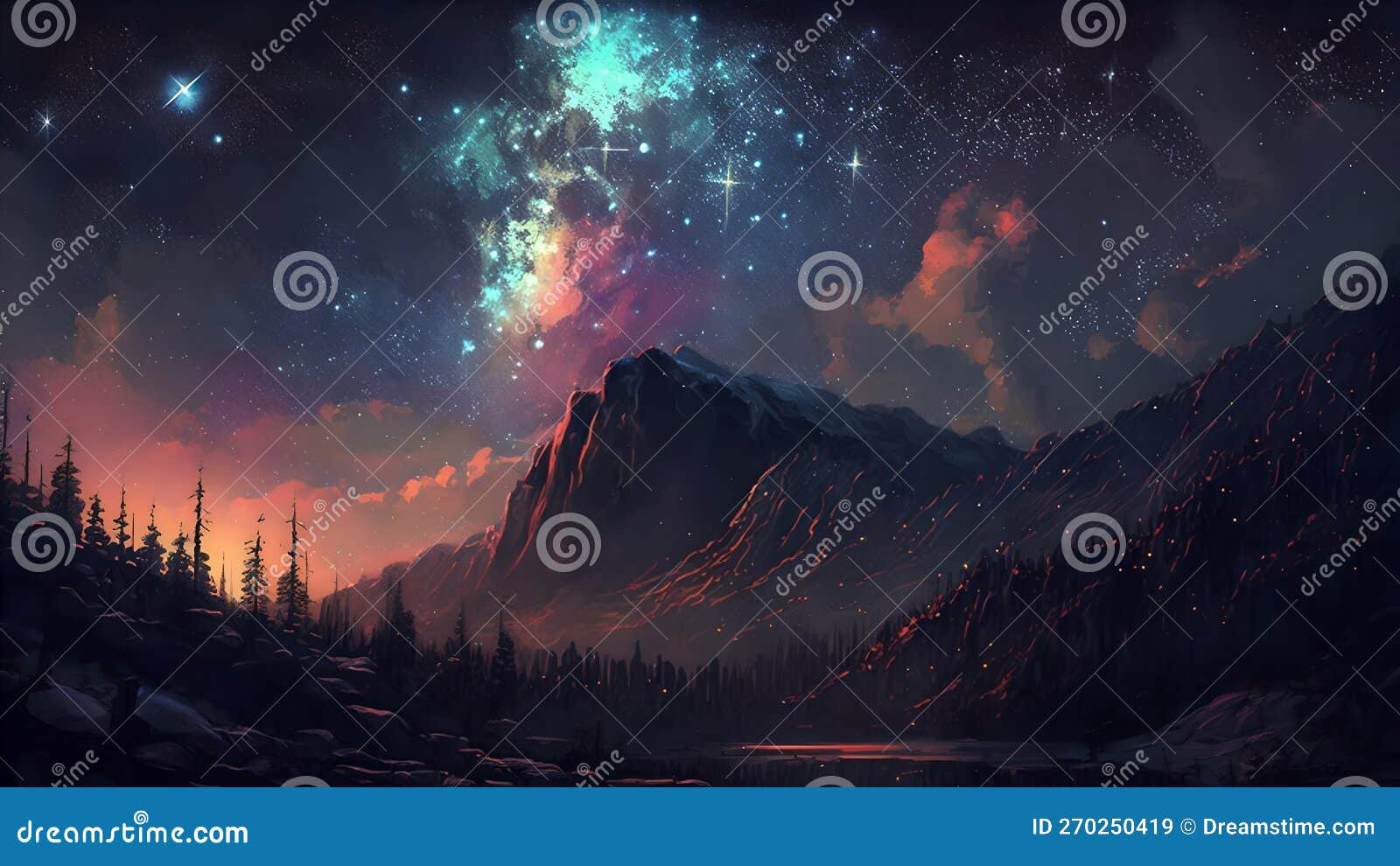 The Night Starry Sky in Realism Stock Illustration - Illustration of ...