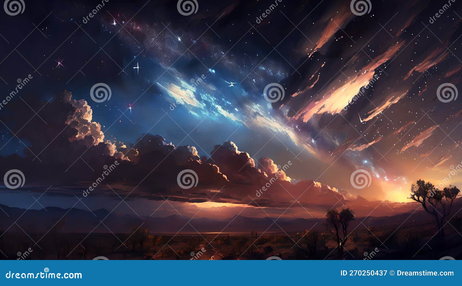 The Night Starry Sky in Realism Stock Illustration - Illustration of ...