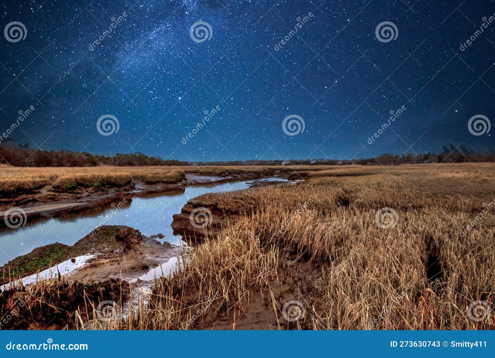 Night Stars Over the Marsh and Sesuit Creek in East Dennis in Winter ...