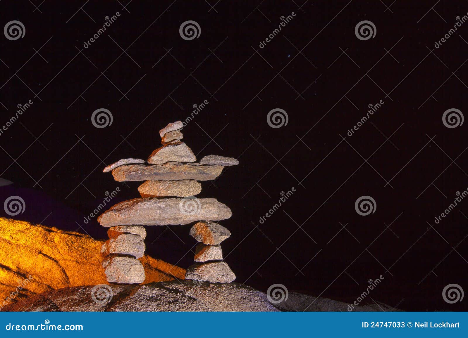 Night Stone Man Stack stock image. Image of inukshuk - 24747033
