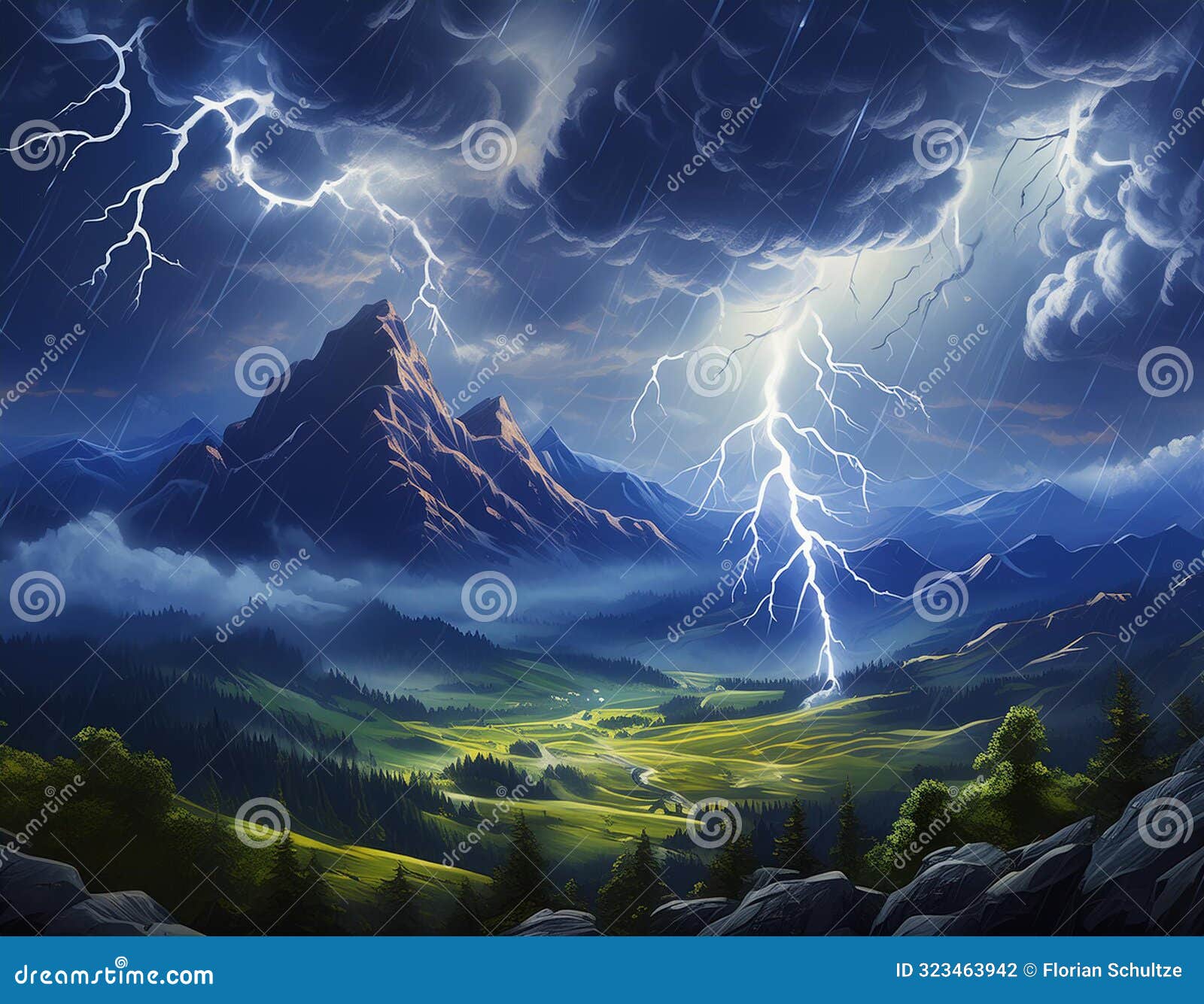 Night Storm and Lightning in the Clouds. Digital Art Stock Illustration ...