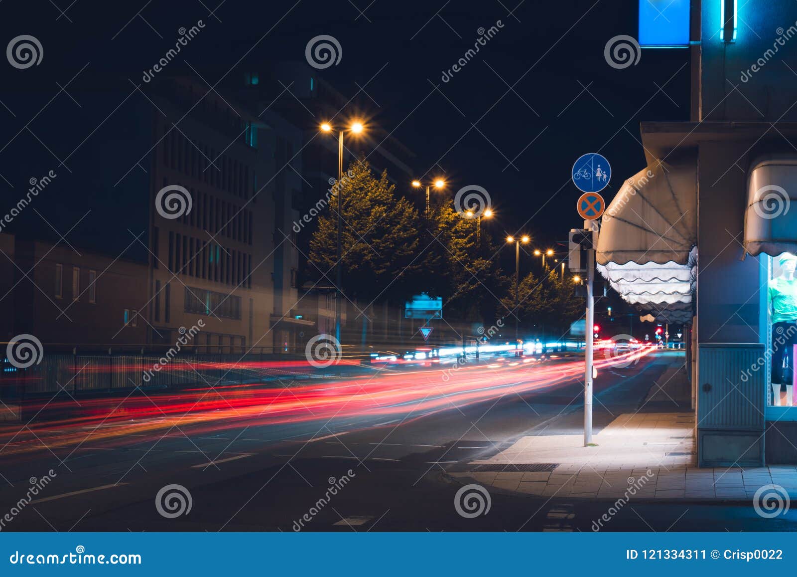 Night Street in the Background Stock Image - Image of central, night ...
