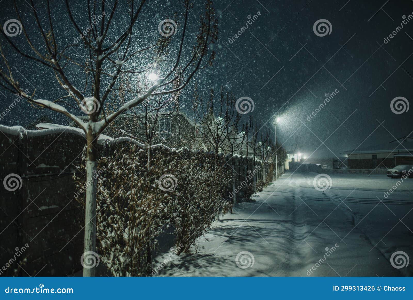 Night Street in Winter Snowstorm Stock Photo - Image of house, frost ...