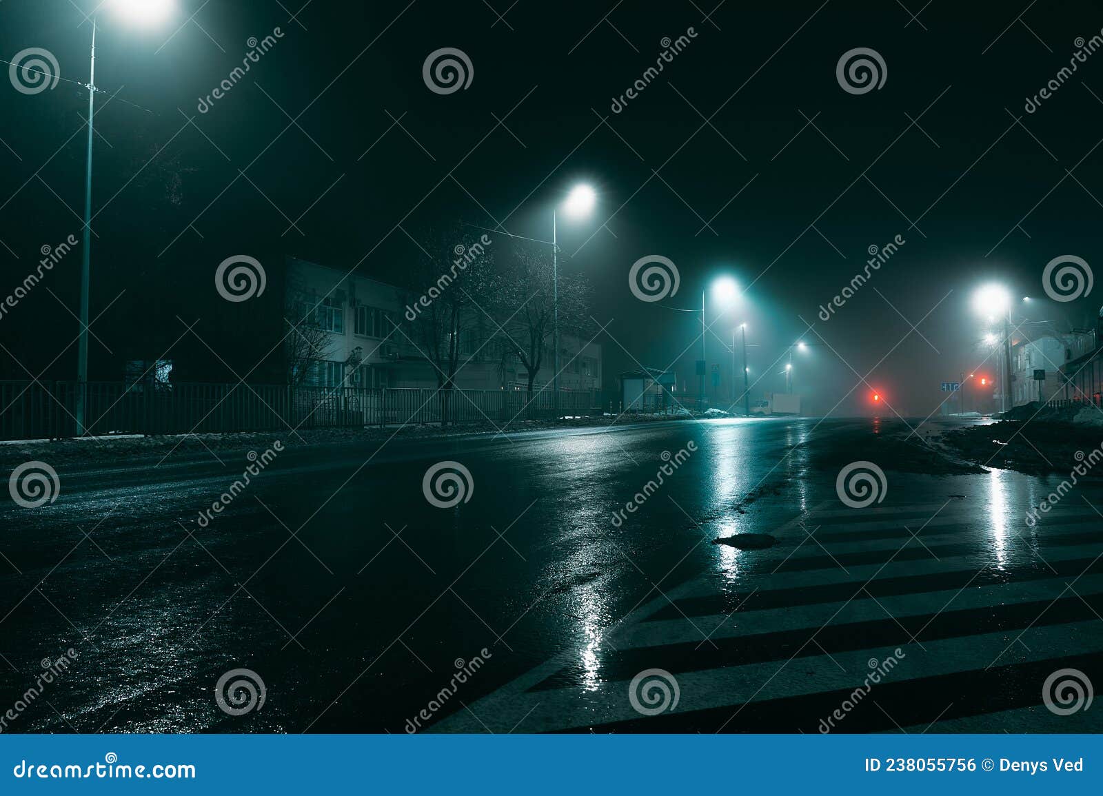 Night Street at Night in Fog, Winter Stock Photo - Image of nebulously ...
