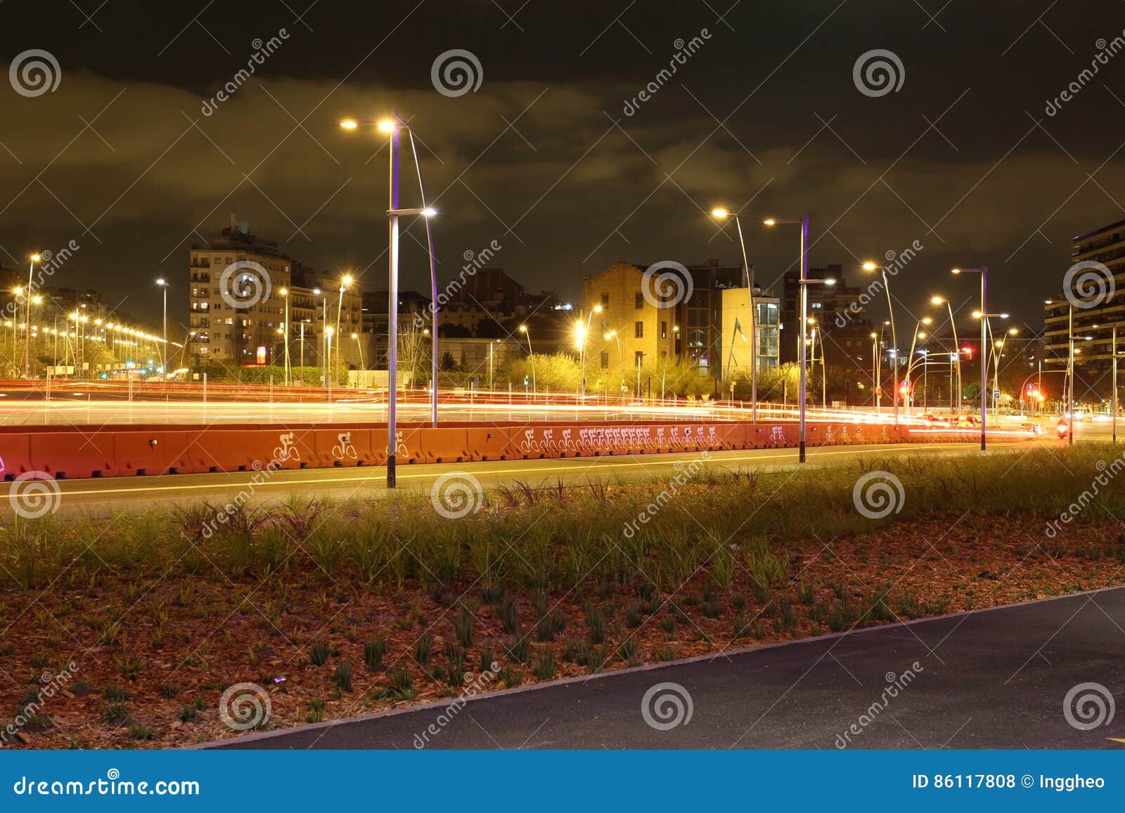 Night street lights stock photo. Image of buildings, road - 86117808