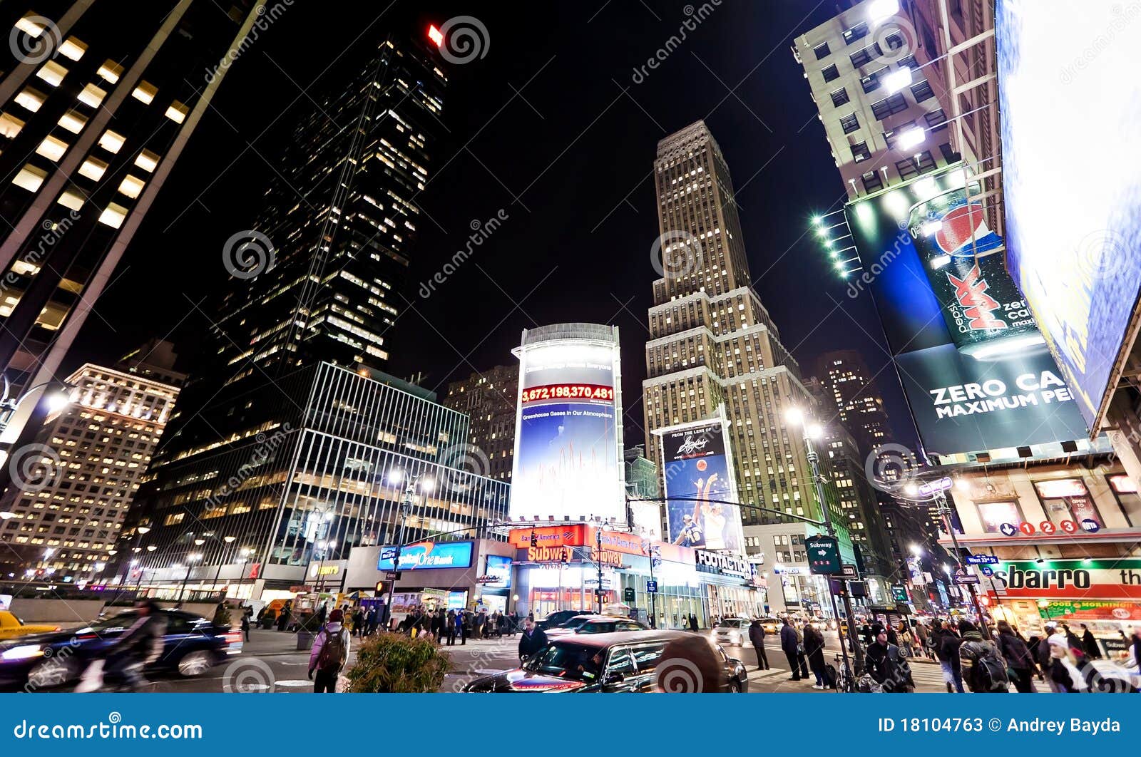 Night Streetscene on 7th Avenue in New York Editorial Stock Photo ...