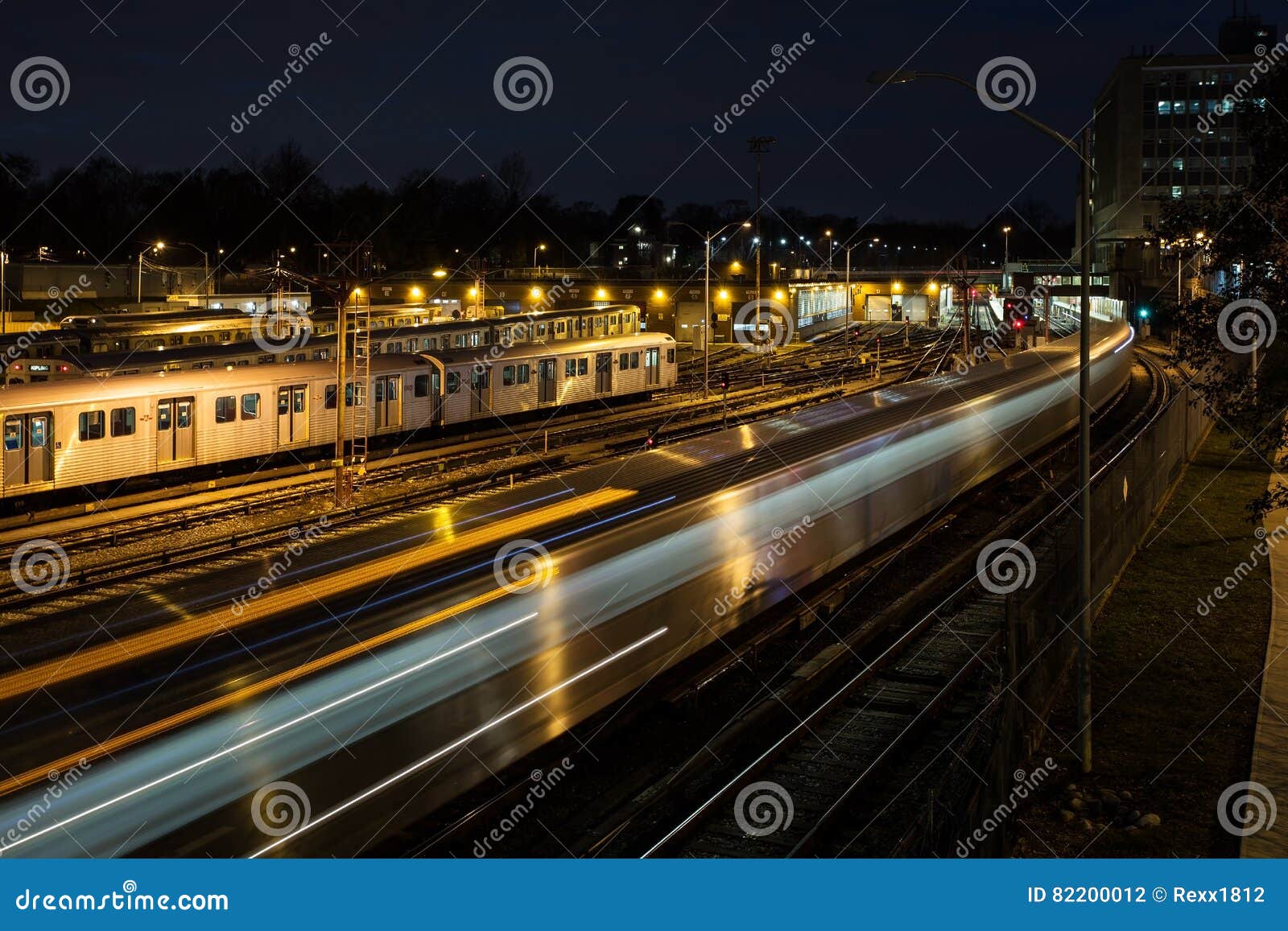 Night Subway Train Leaving Station Stock Photo - Image of night ...