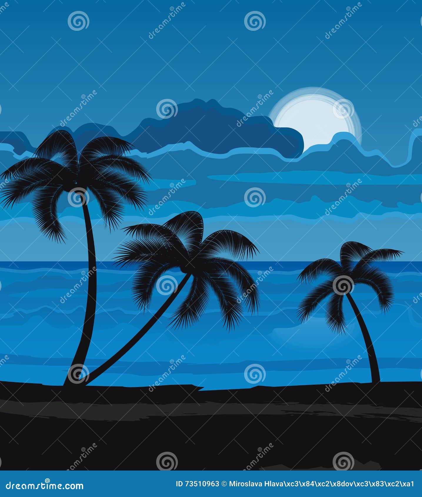 Night summer beach stock vector. Illustration of beautiful - 73510963
