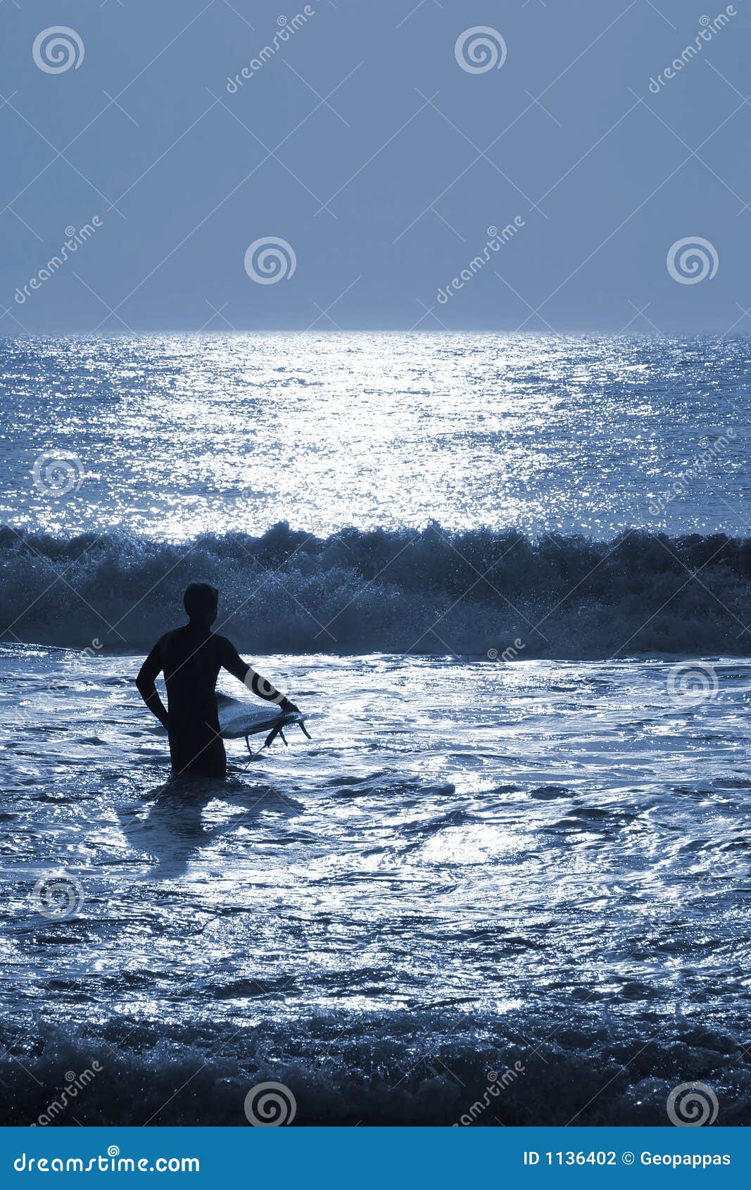 Night-Surfing Under Moon-light Stock Photo - Image of sports, coastline ...