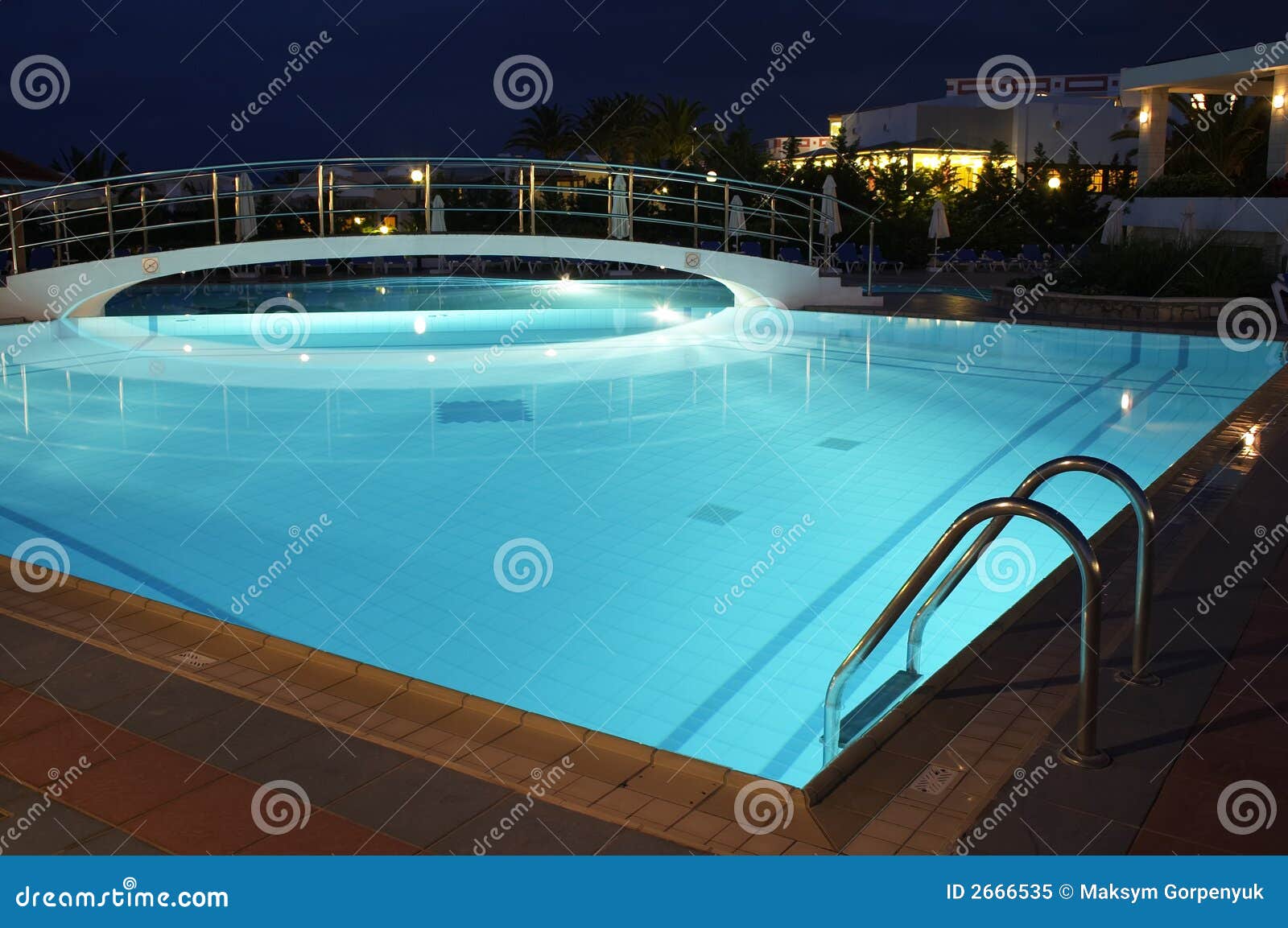 Night swimming pool stock image. Image of palm, hotel - 2666535