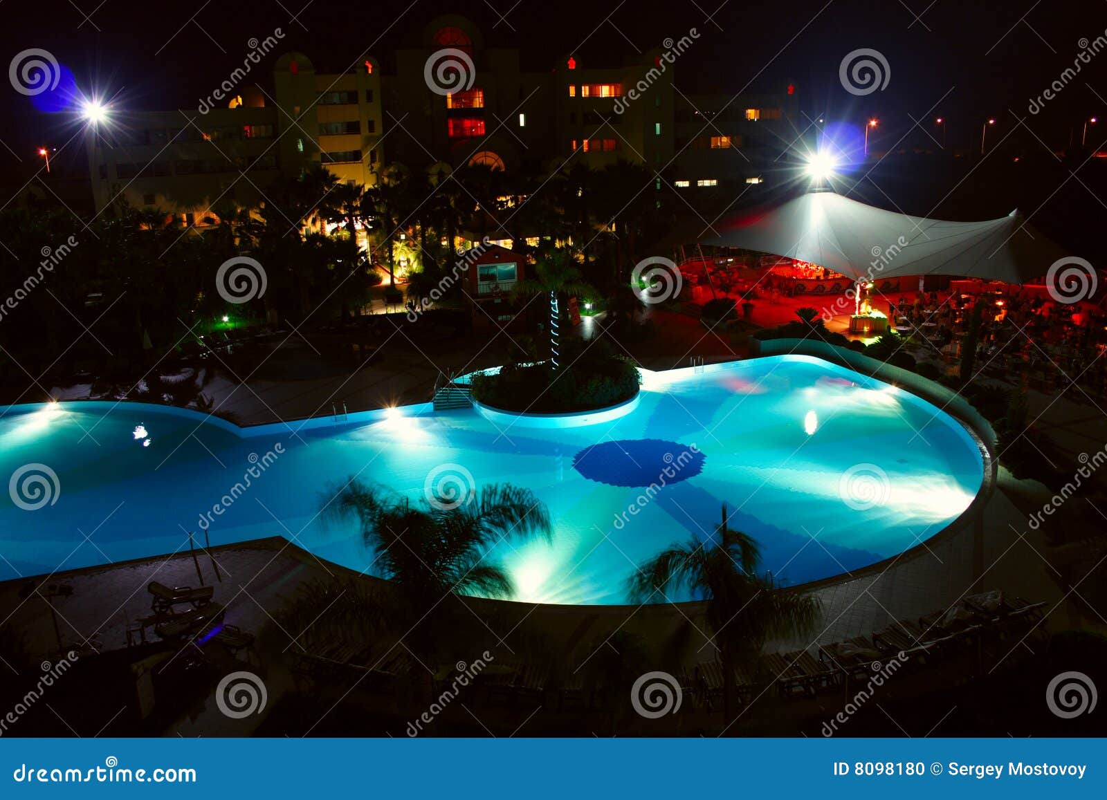 Night swimming-pool stock photo. Image of tropical, building - 8098180