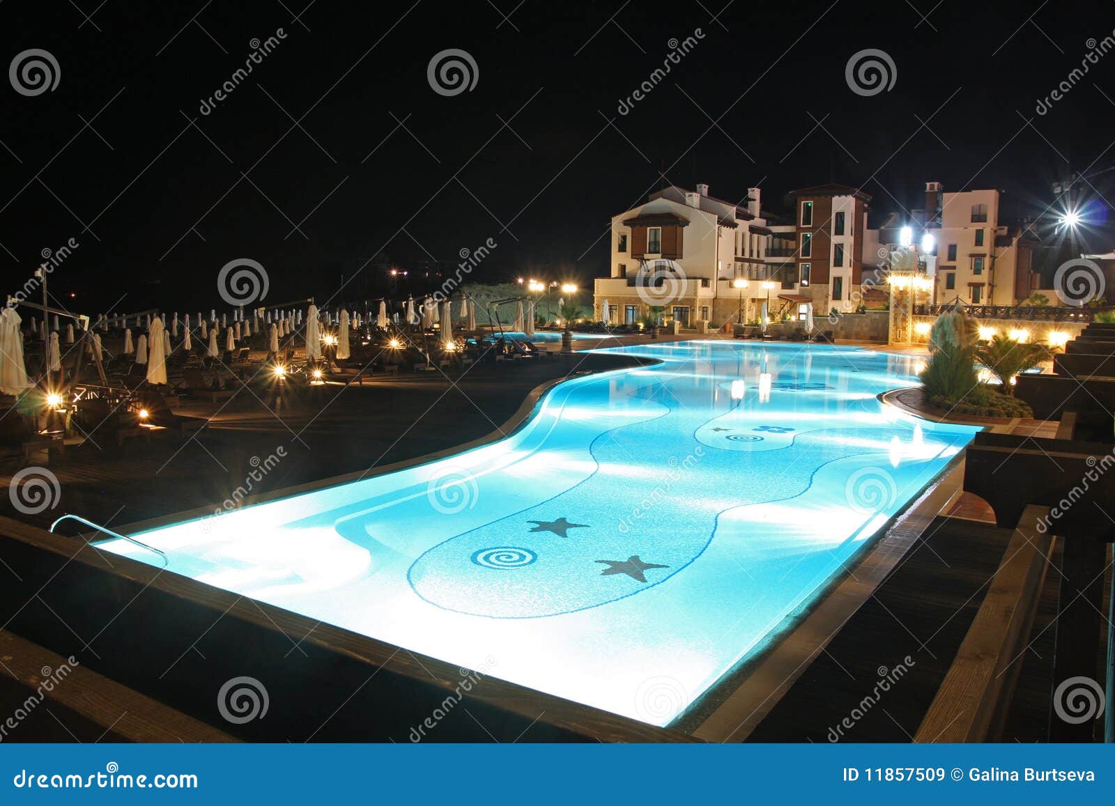 Night Swimming Pool. Hotel. Stock Image - Image of tourism, water: 11857509