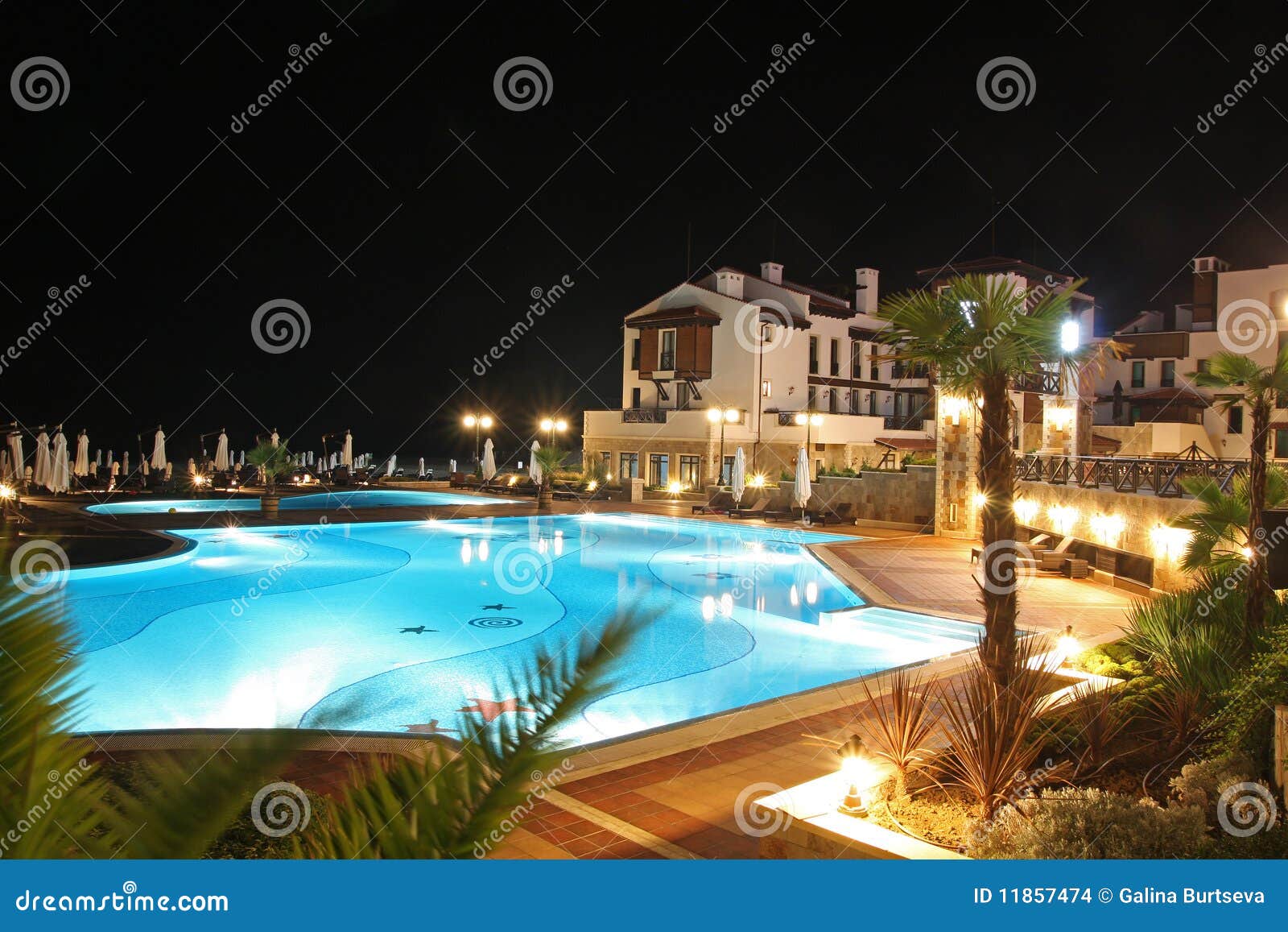 Night Swimming Pool. Summer. Stock Photo - Image of pool, structure ...
