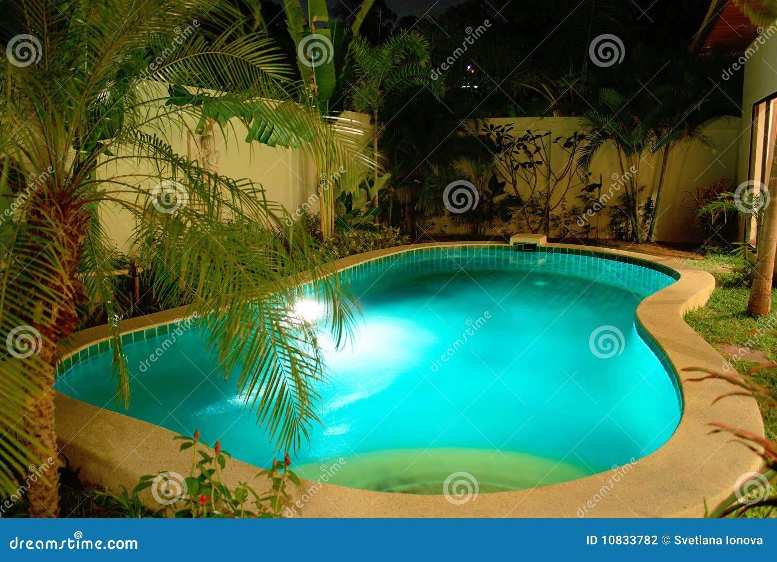 Night Swimming Pool in Tropical Garden Stock Photo - Image of leisure ...