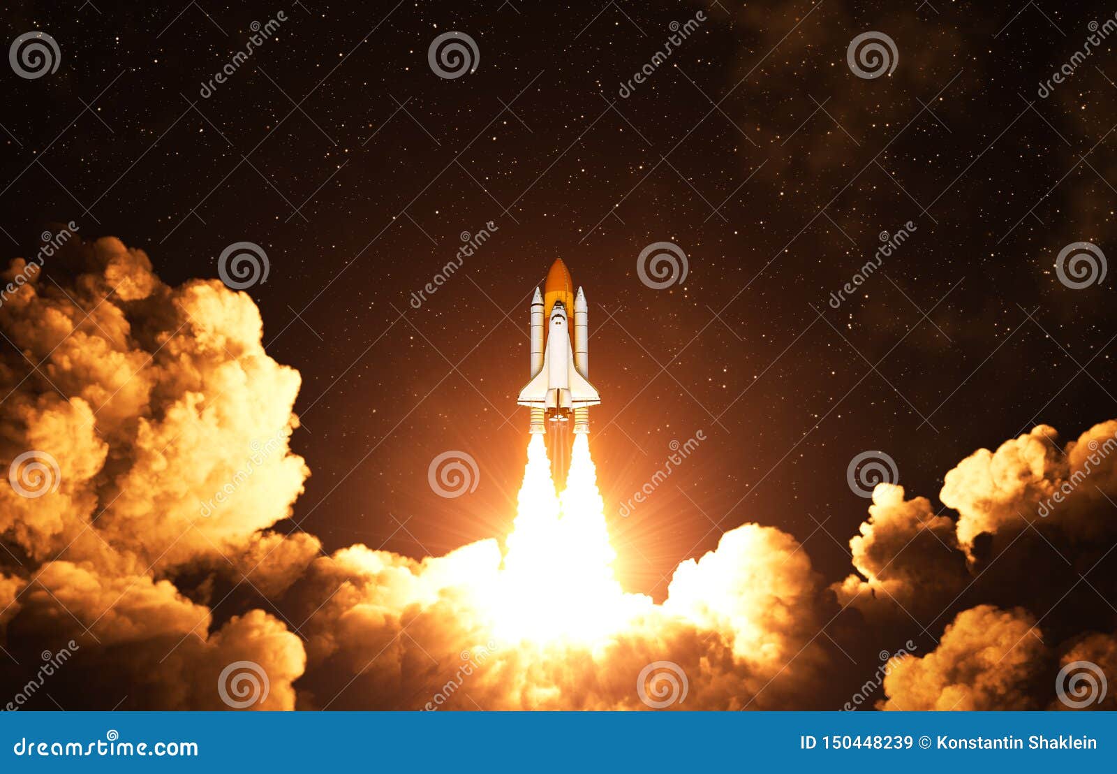 Space Shuttle Rocket Launch From Spaceport Vector Illustration ...