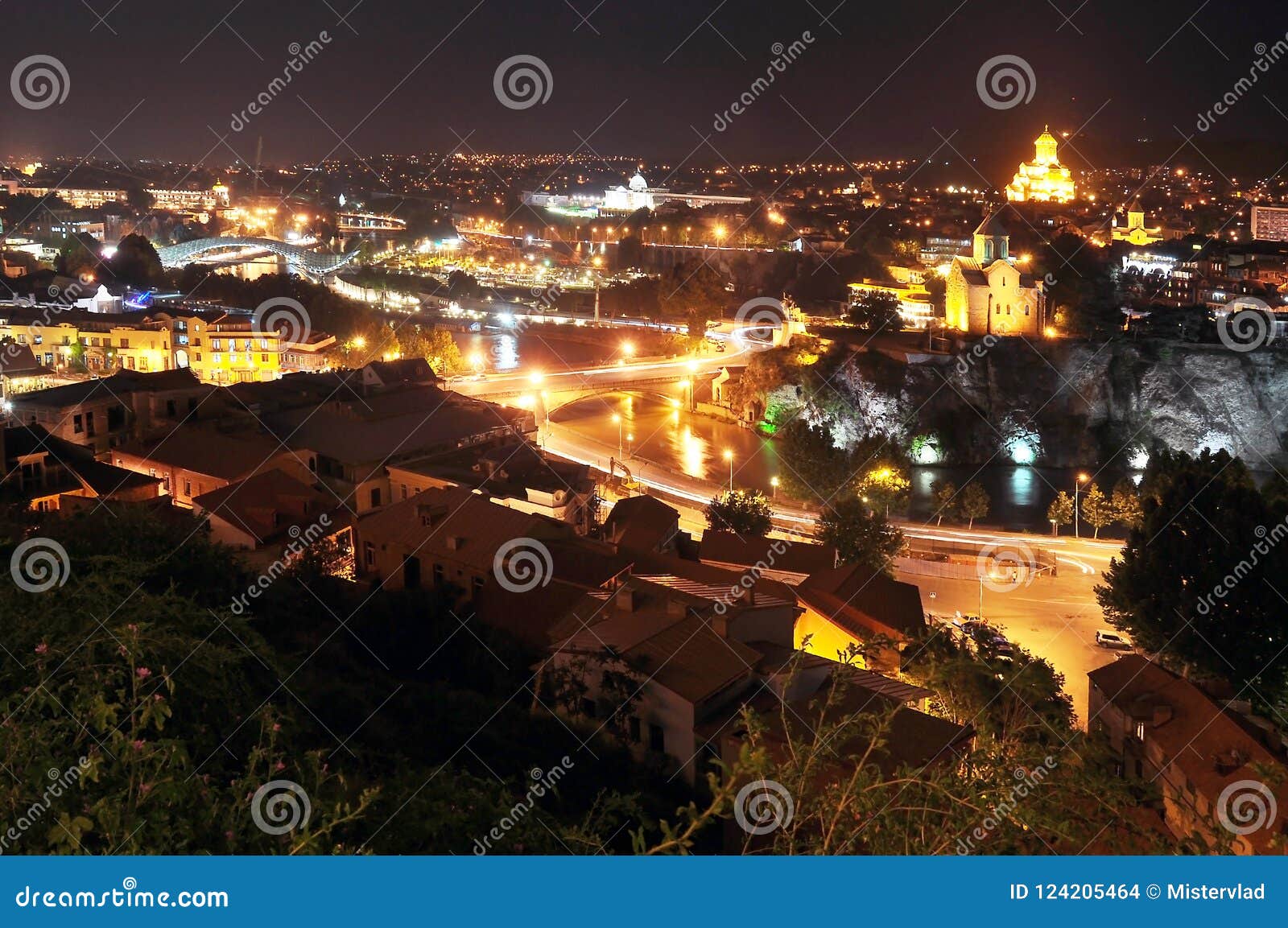 Night Tbilisi Skyline in Georgia Stock Photo - Image of hill, skyline ...