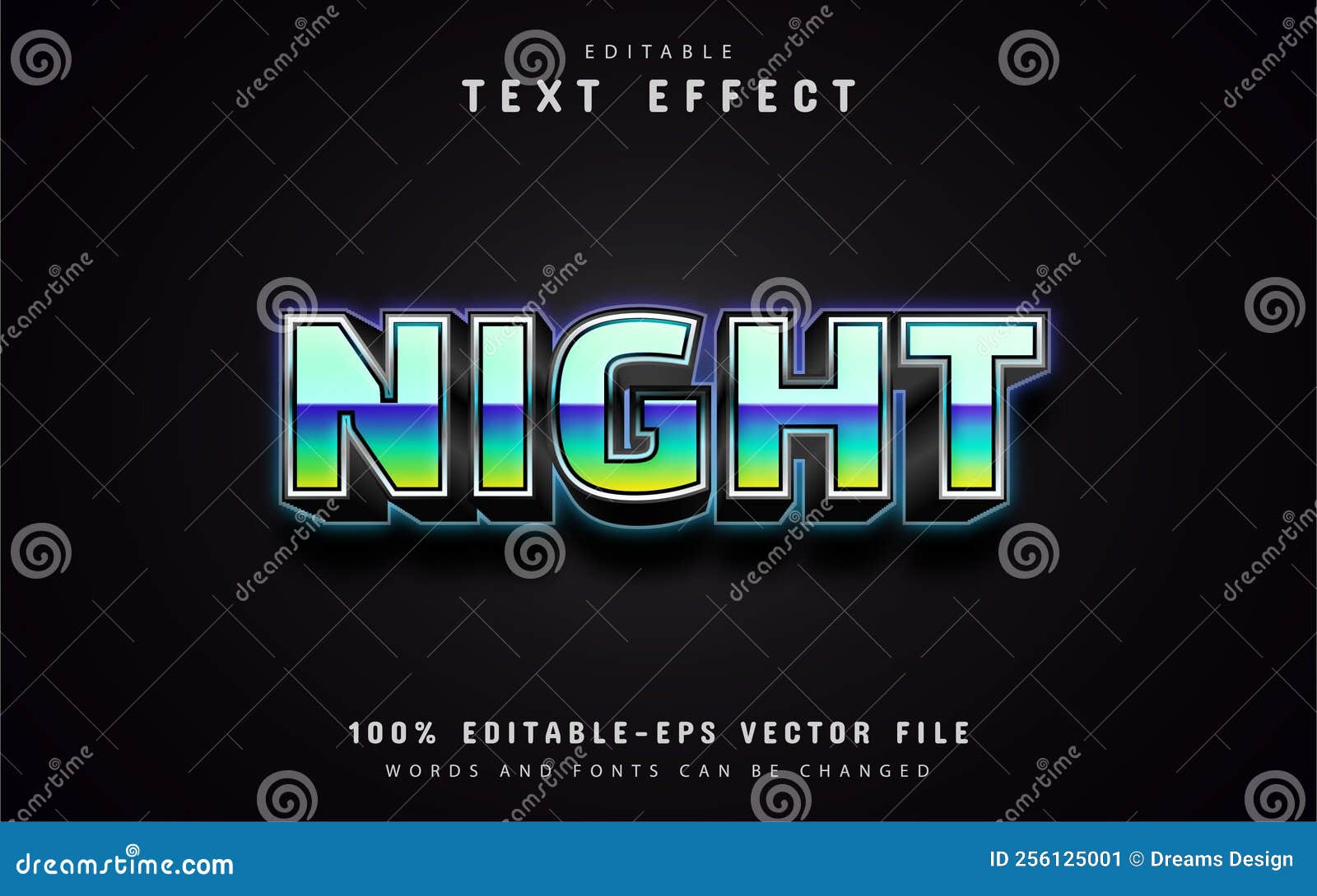 Night text effects stock vector. Illustration of effect - 256125001
