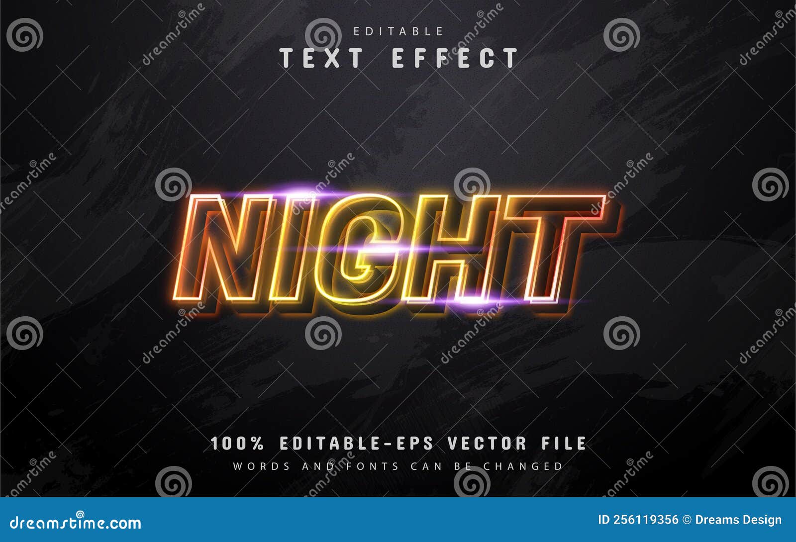 Night Text, Yellow Neon Style Text Effect Stock Vector - Illustration ...