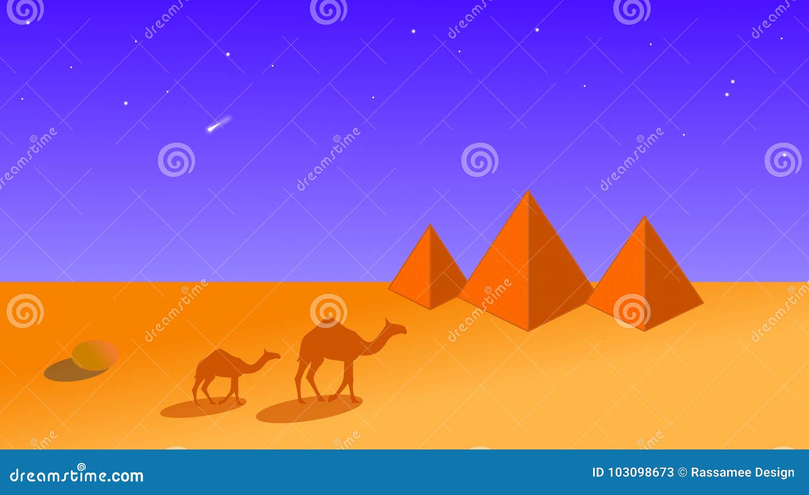 Night Theme of Pyramids of Giza Stock Illustration - Illustration of ...