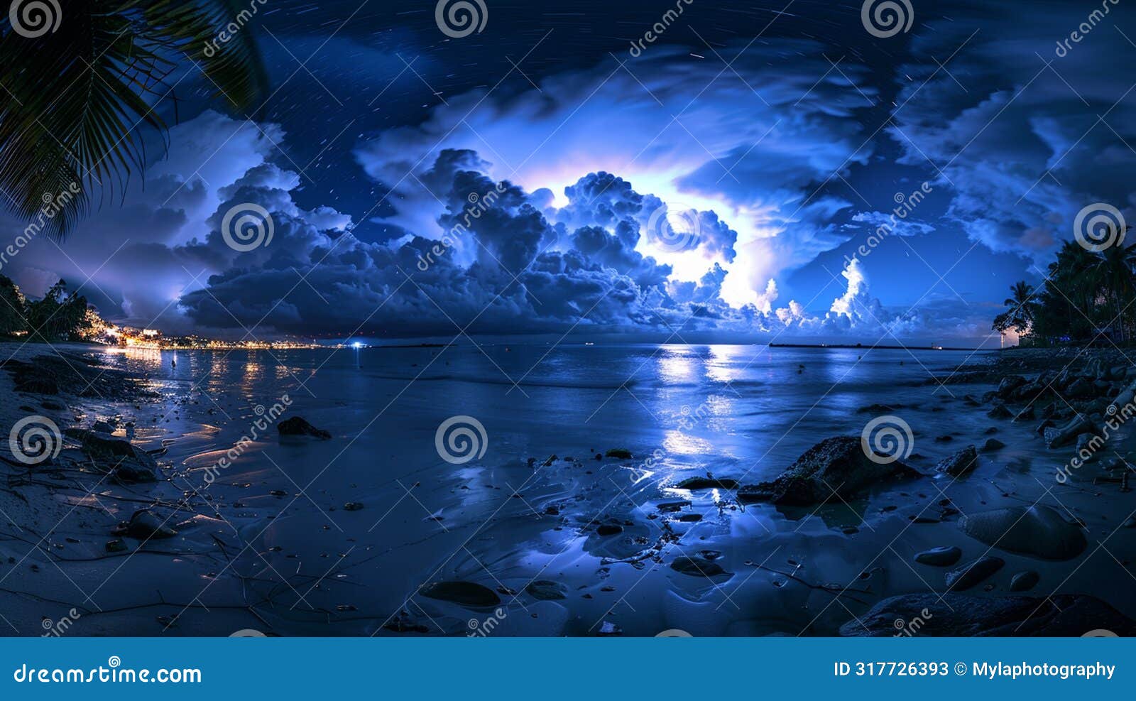 Night Thunderstorm, Lightning With Dramatic Clouds. Generative AI Stock ...