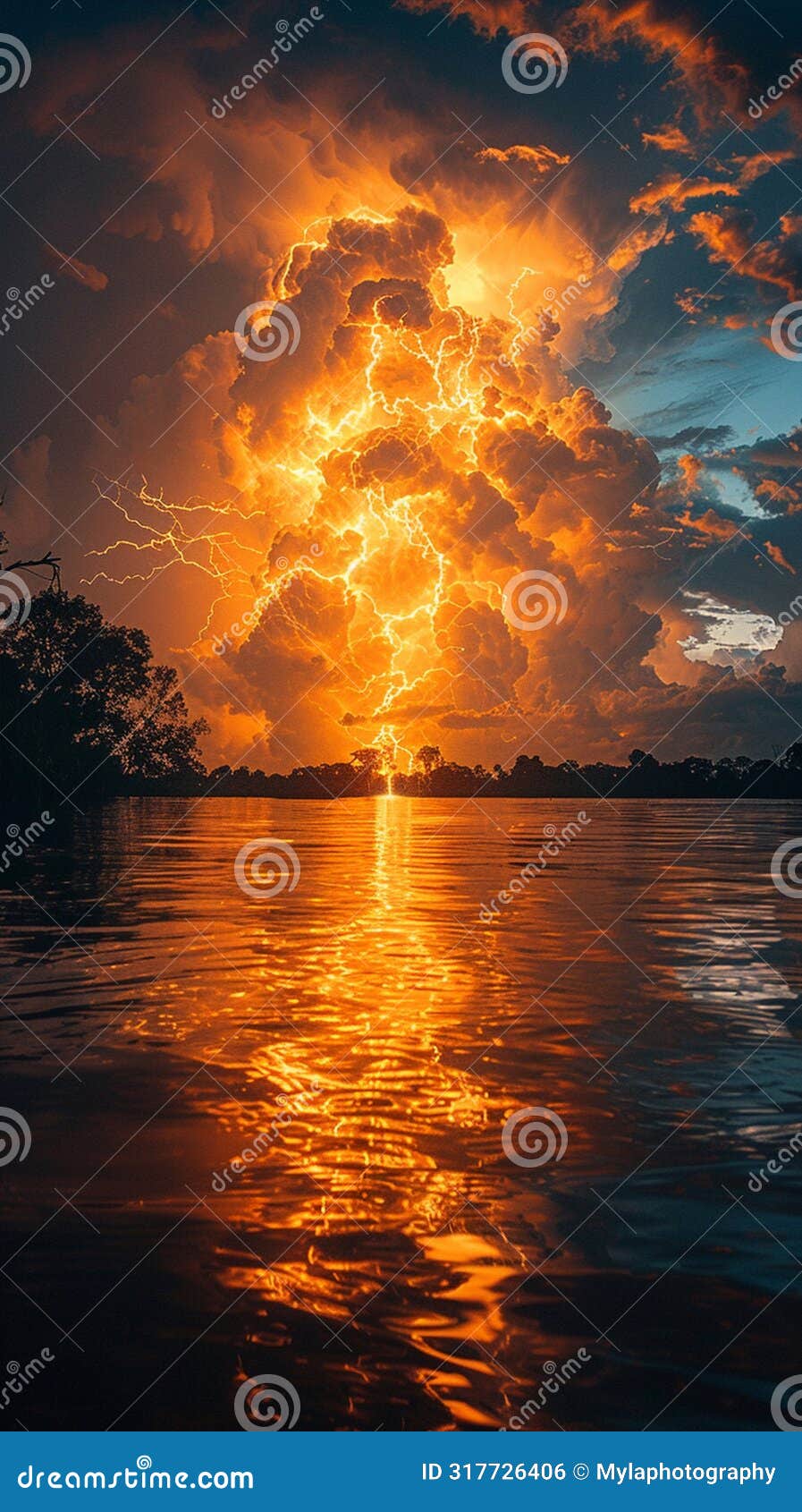 Night Thunderstorm, Lightning With Dramatic Clouds. Generative AI Stock ...