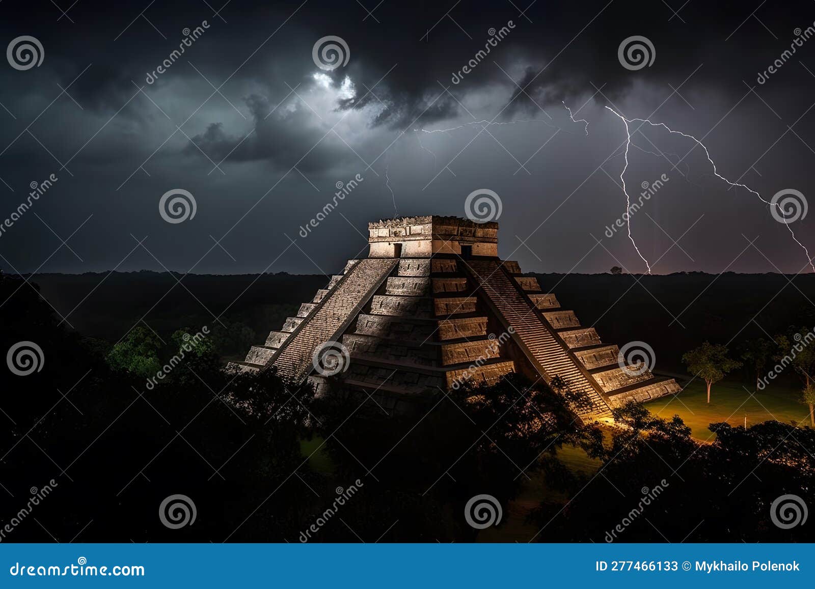 Night, Thunderstorm and Mayan Pyramids. Neural Network AI Generated ...