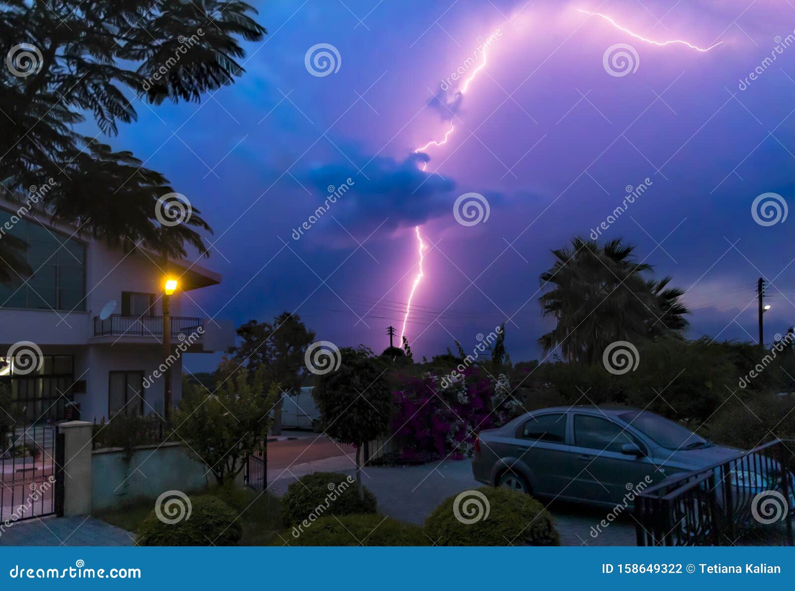 Night Thunderstorm Over the Village. Lightning in the Night Sky Over ...