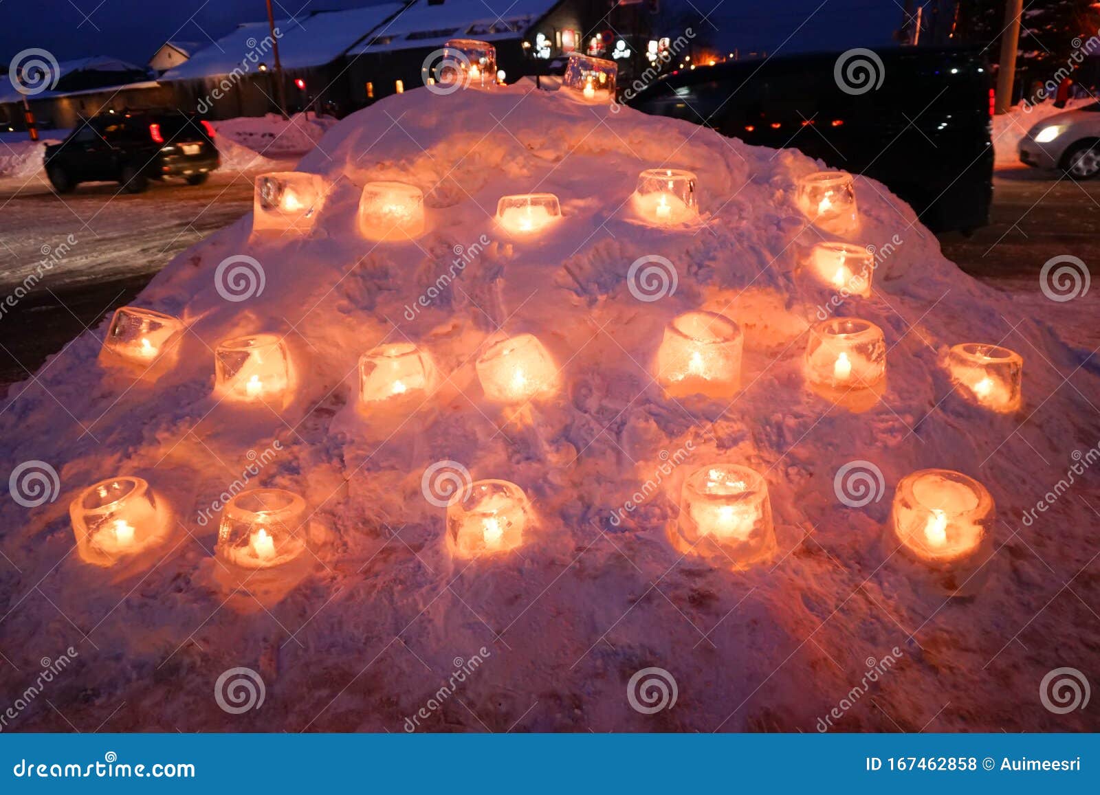 Candle Light in Ice and Snow on Christmas Day Stock Photo - Image of ...