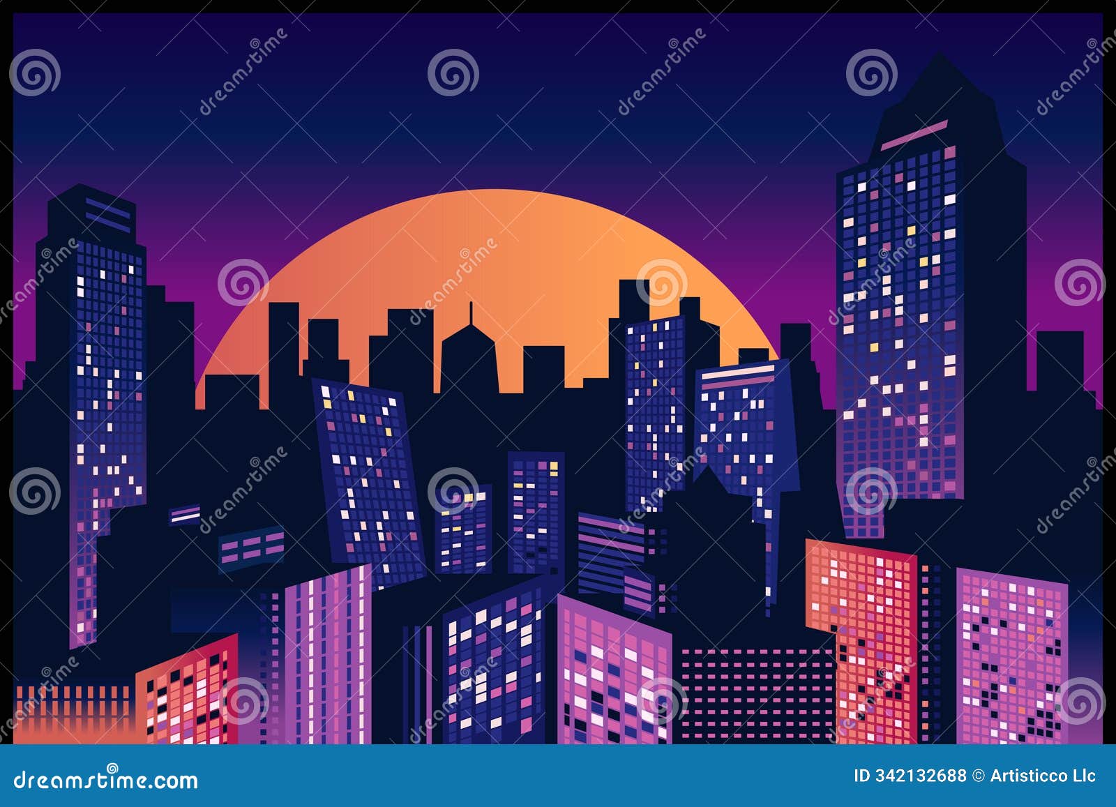 Night Time Comic Metropolitan City Background Vector Illustration Stock ...