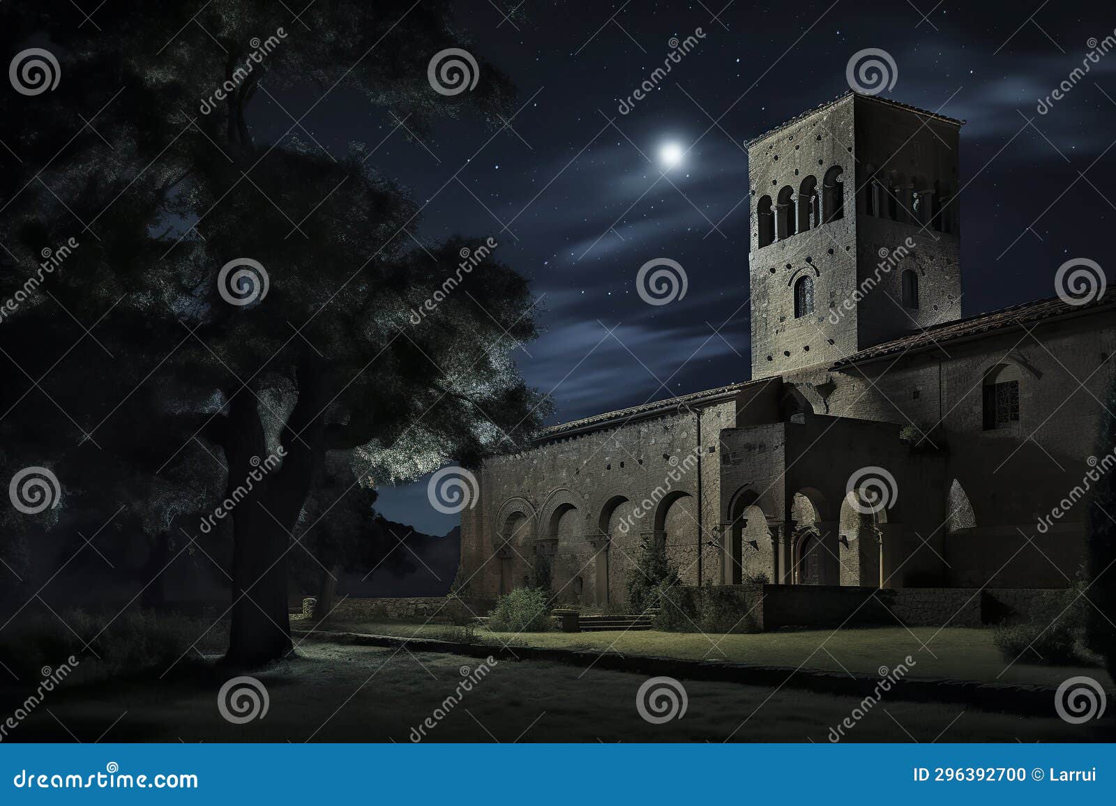 A Night in Time: a Medieval Structure Bathed in Moonlight Amidst a ...