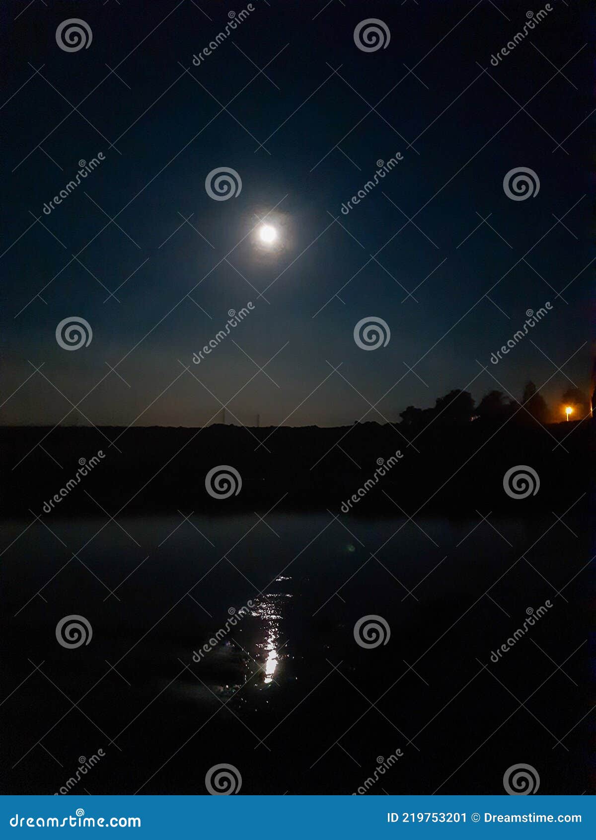 Night Time at the River with Full Moon Scenery Stock Image - Image of ...