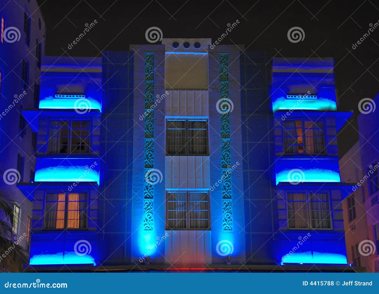 Night Time View of Art Deco Hotel in South Beach Stock Photo - Image of ...