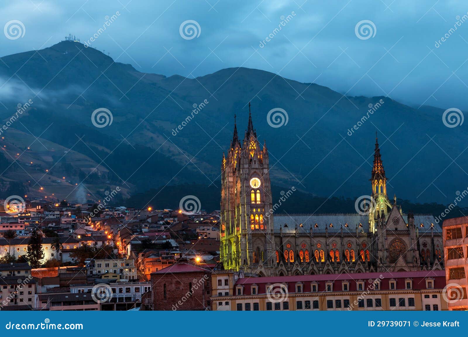 Quito Basilica at Night stock image. Image of landmark - 29739071