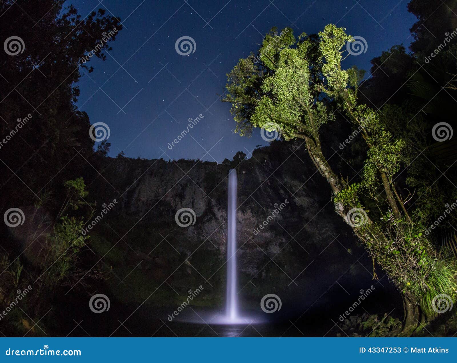 Night Time Water Fall with Stars Stock Image - Image of side, flaxes ...