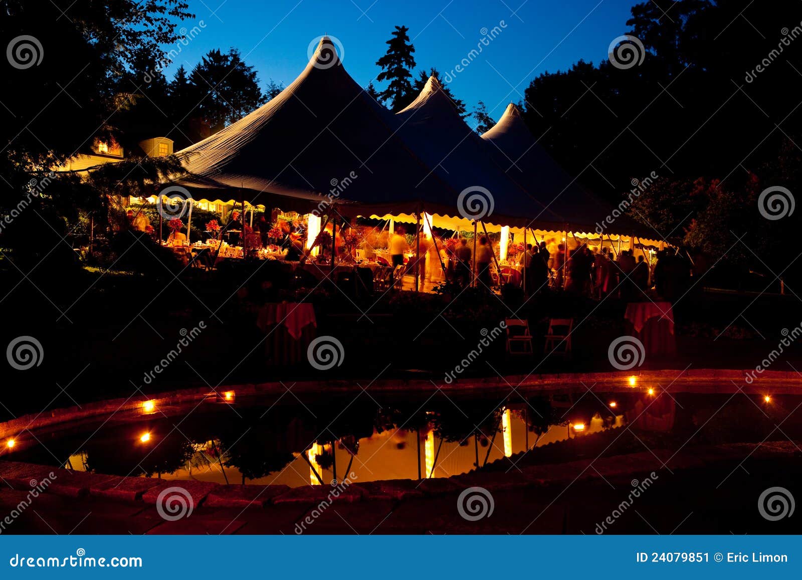 Night Time Wedding Tent with a Pool Reflection Stock Image - Image of ...