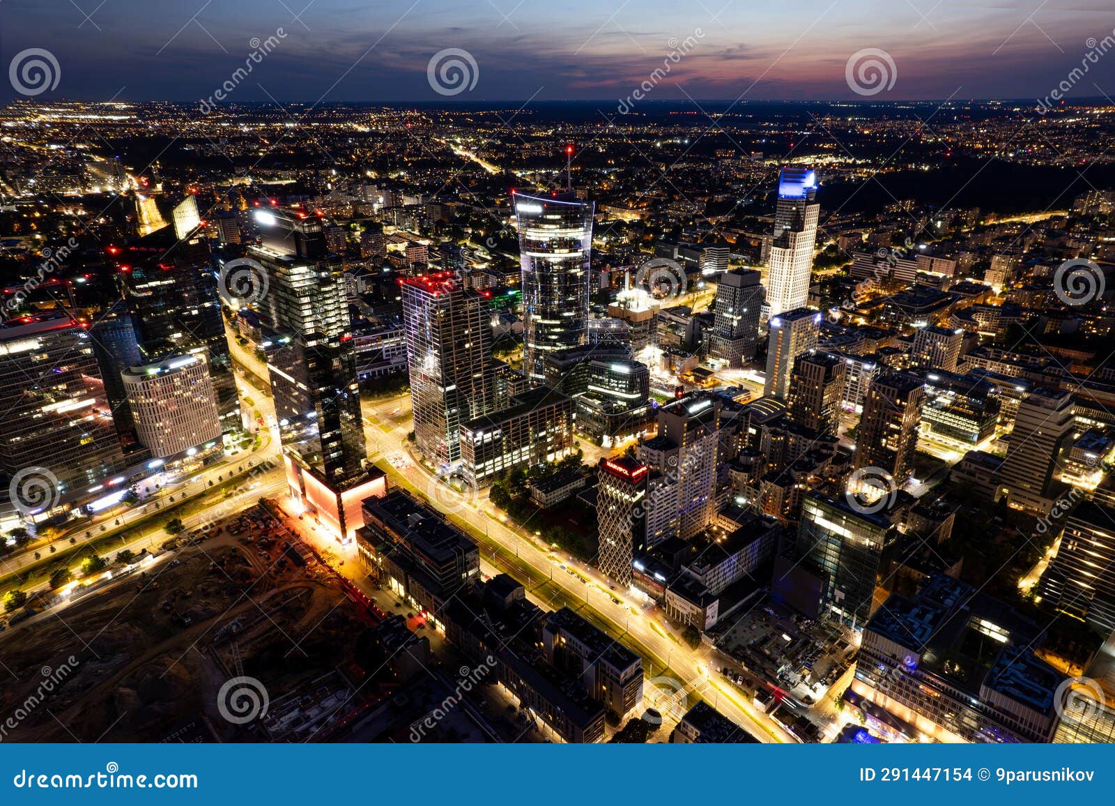 Night Top View of Modern City Skyscrapers Stock Photo - Image of ...