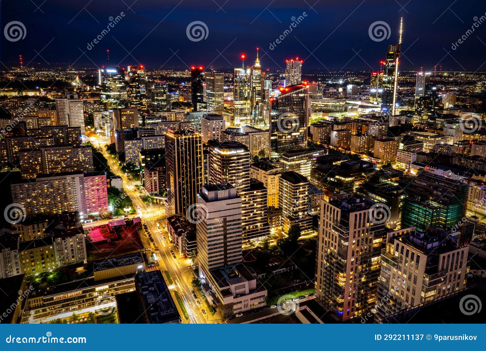 Night Top View of Modern City Skyscrapers Stock Image - Image of urban ...
