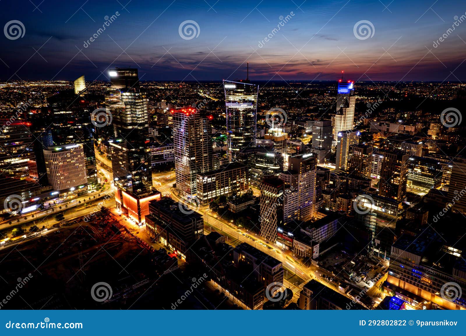 Night Top View of Modern City Skyscrapers Stock Photo - Image of ...